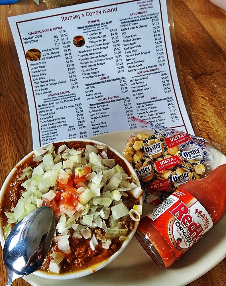 Menu at Ramsey's Coney Island restaurant, Southgate, Dix Toledo Rd