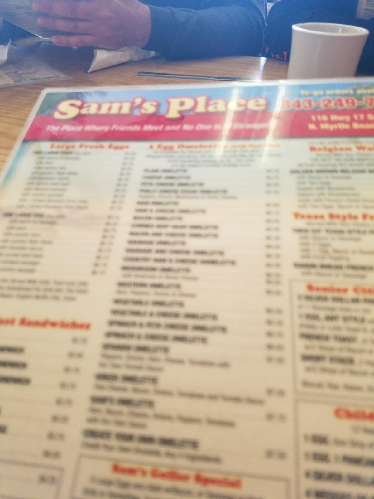 Menu at Sam's Place restaurant, North Myrtle Beach