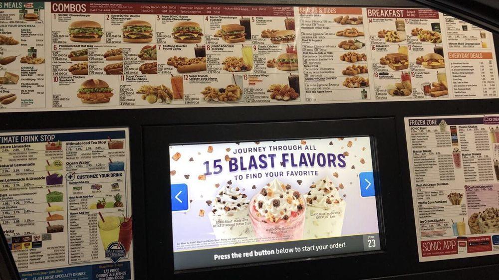 Menu at Sonic Drive-In fast food, Valley Stream, 750 Sunrise Hwy