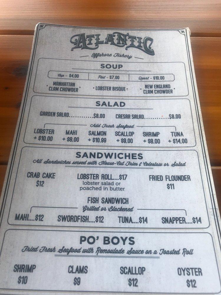 Menu at Atlantic Offshore Fishery restaurant, Point Pleasant Beach