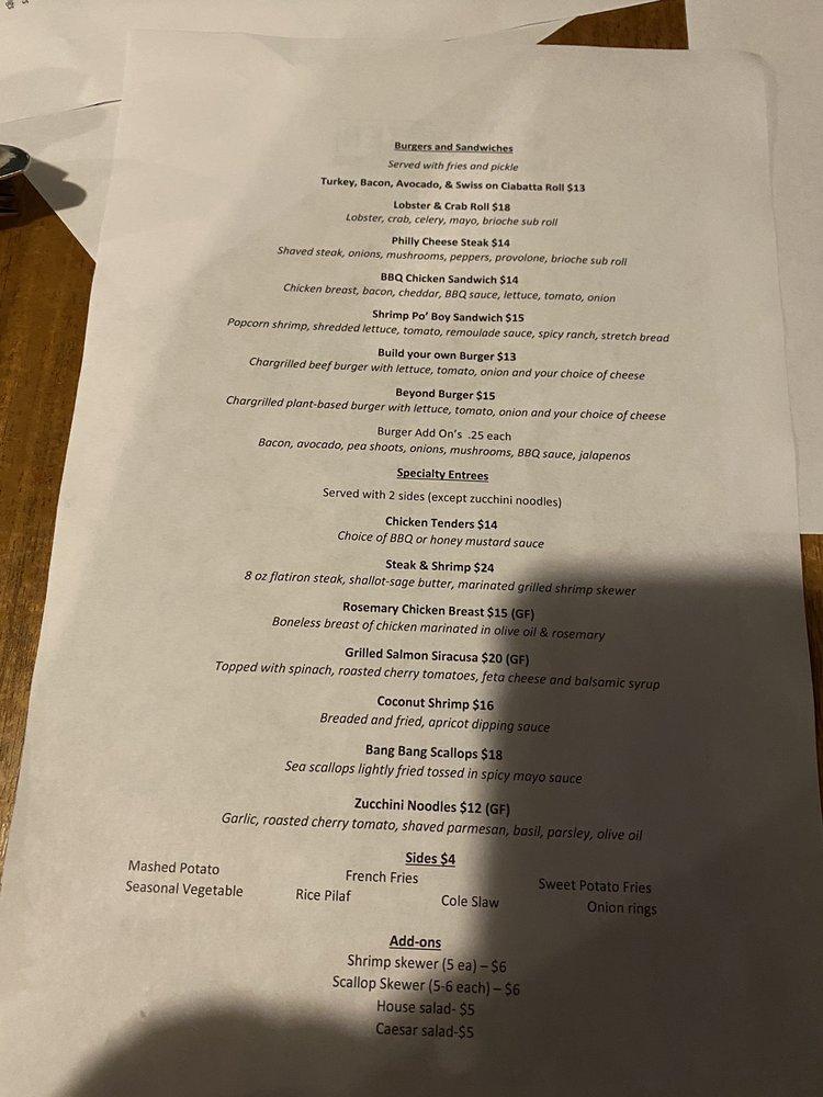 Menu at Blue Water Grill restaurant, Skaneateles