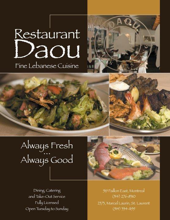 Menu at Daou restaurant, Montréal, 519 Rue Faillon E