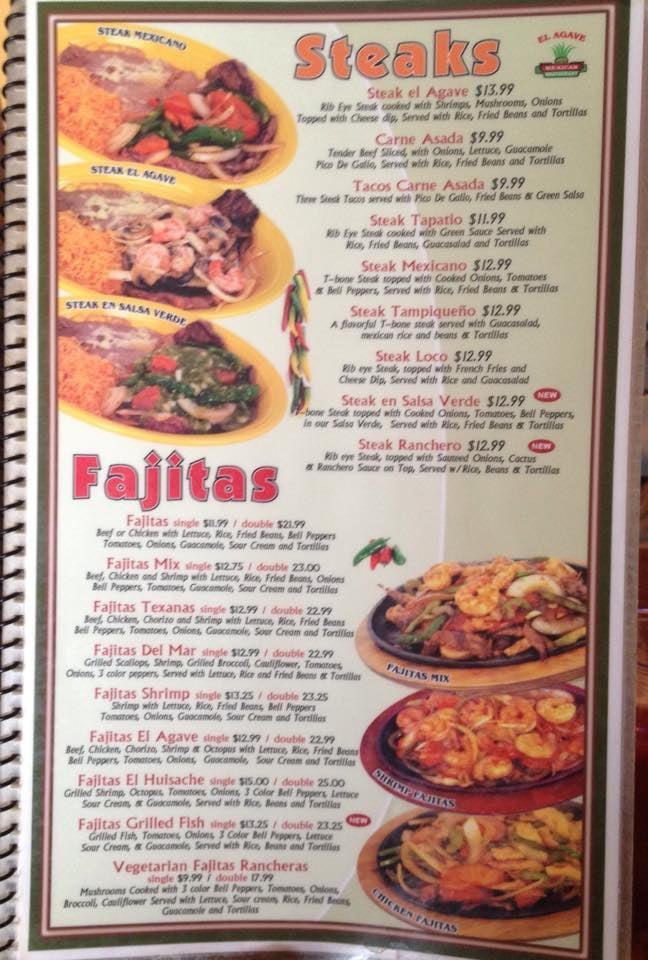 Menu at El Agave restaurant, Saint Charles