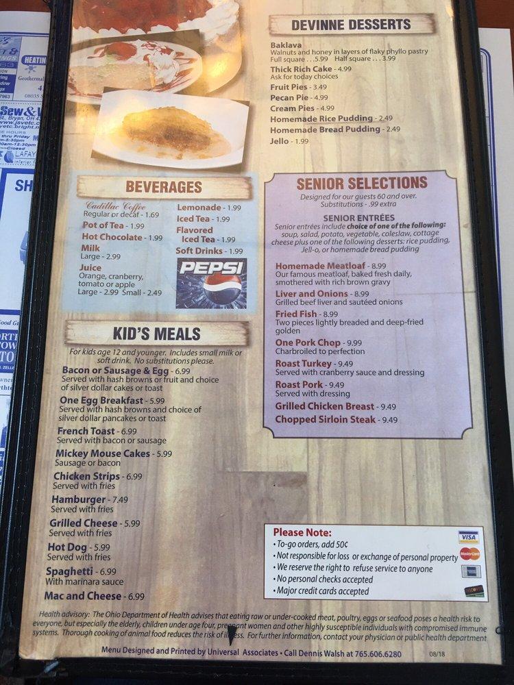 Menu at Four Seasons restaurant, Bryan