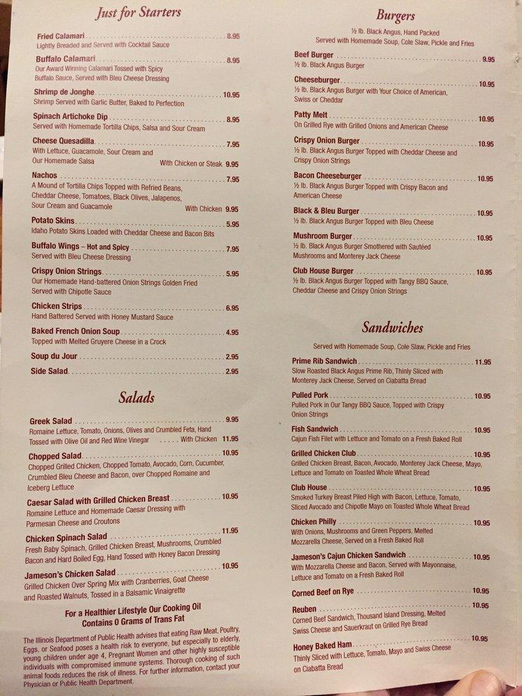 Menu at Jameson’s Charhouse steakhouse, Huntley