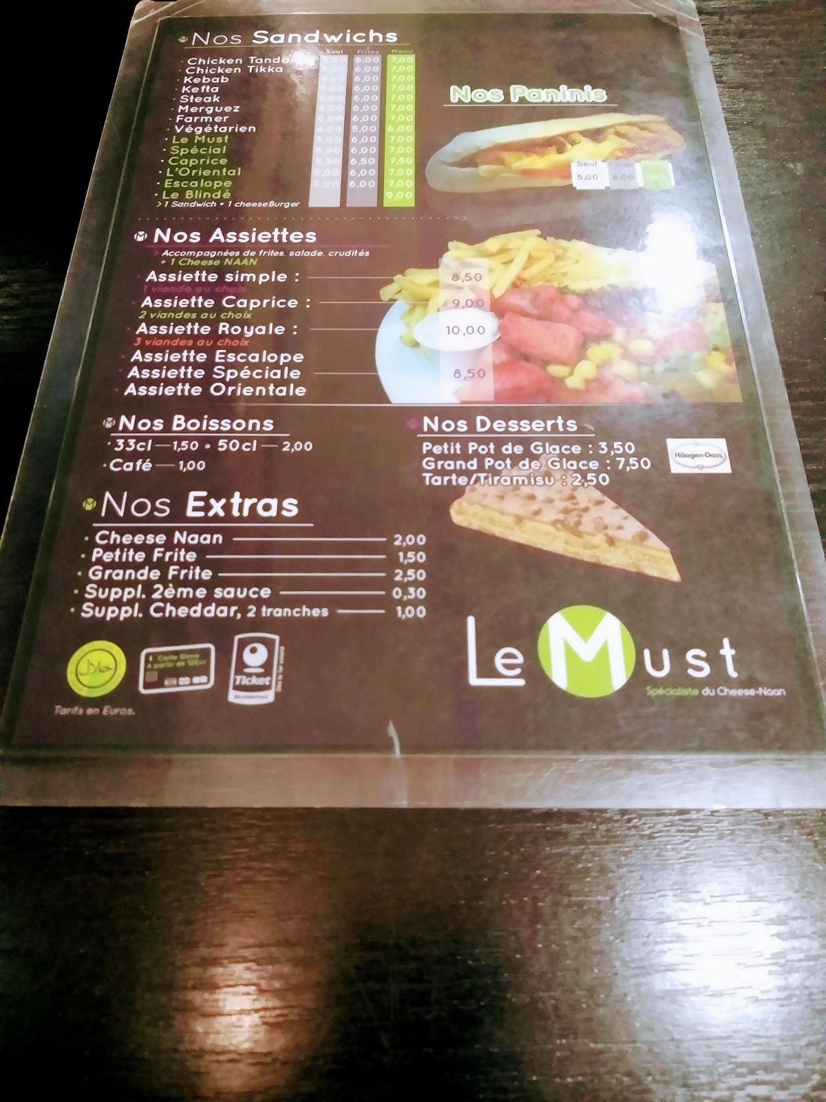 Menu at Le Must restaurant, Lille, 32 Rue d'Amiens