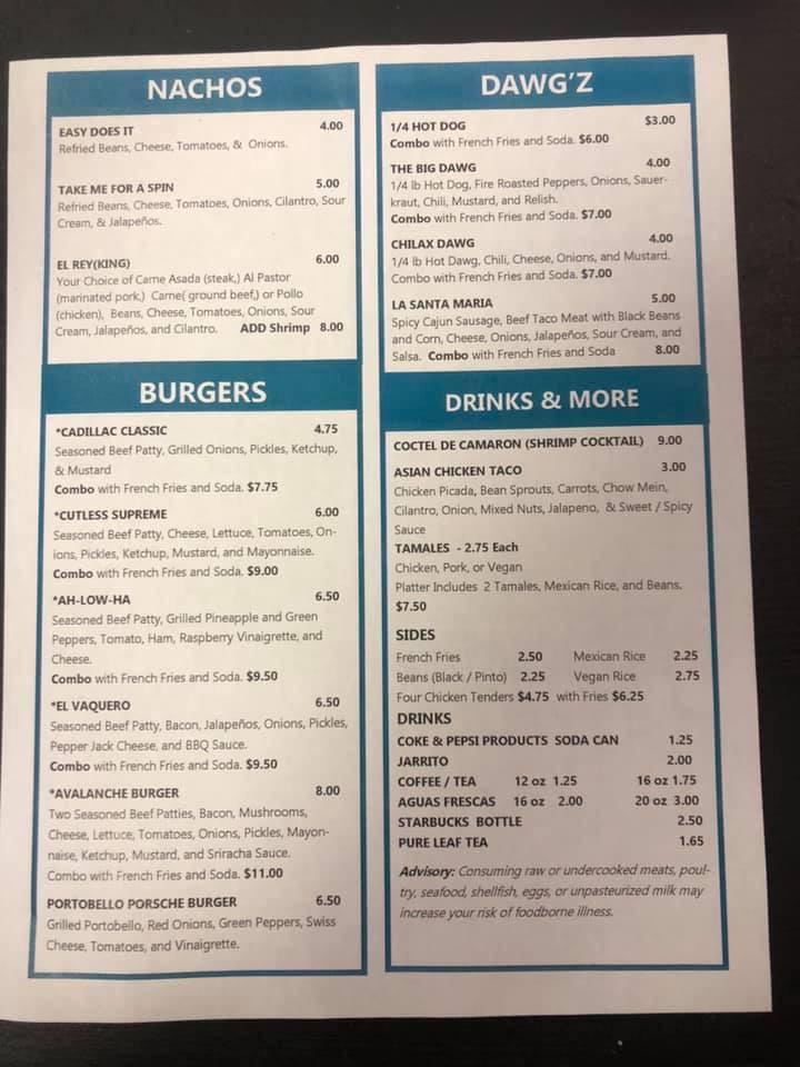 Menu at Lowrider Cafe, Toledo