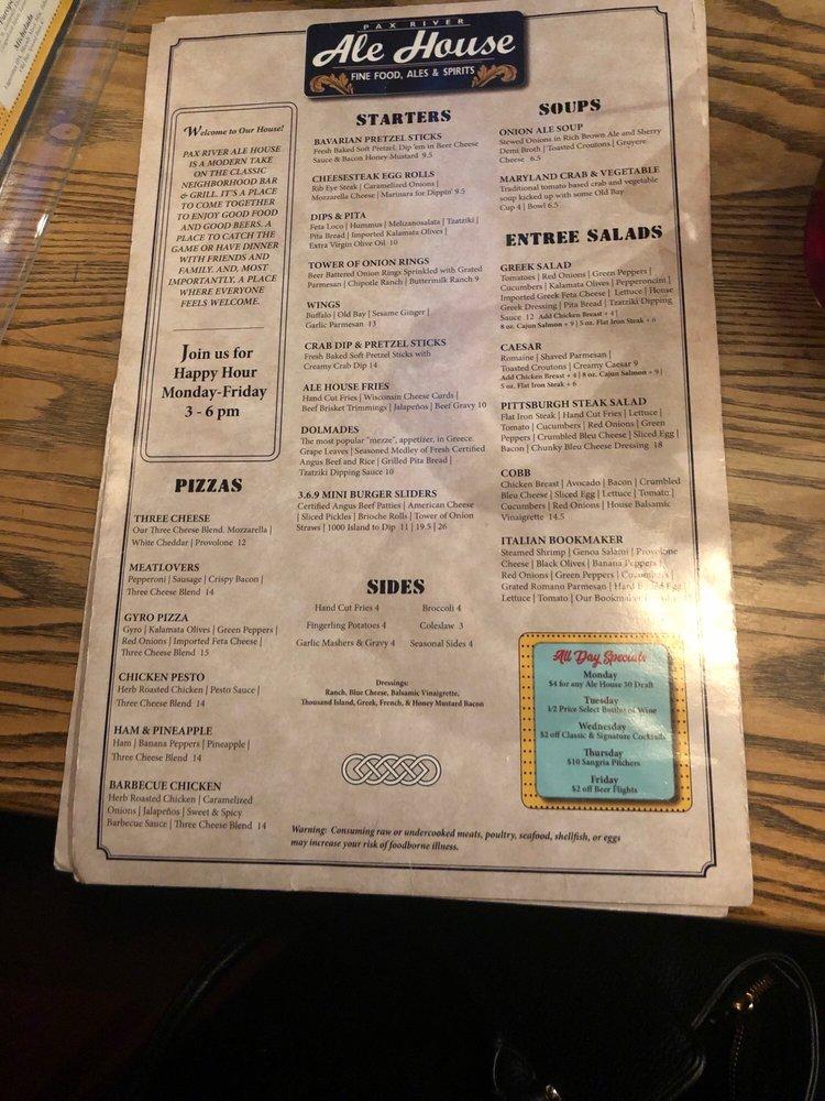 Menu at Pax River Ale House pub & bar, Lexington Park