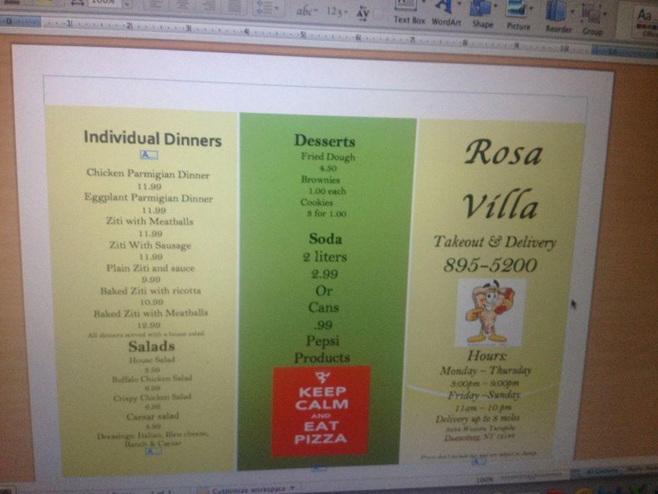 Menu at Rosa Villa pizzeria, Duanesburg