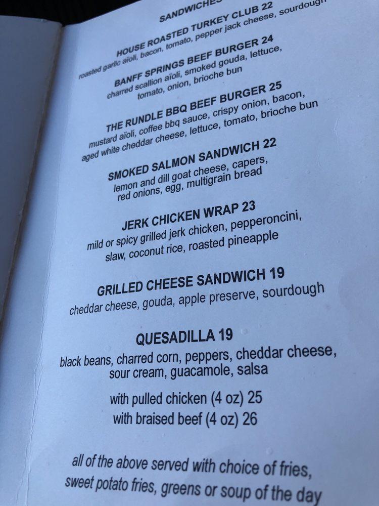Menu at Rundle Bar at Fairmont Banff Springs, Banff