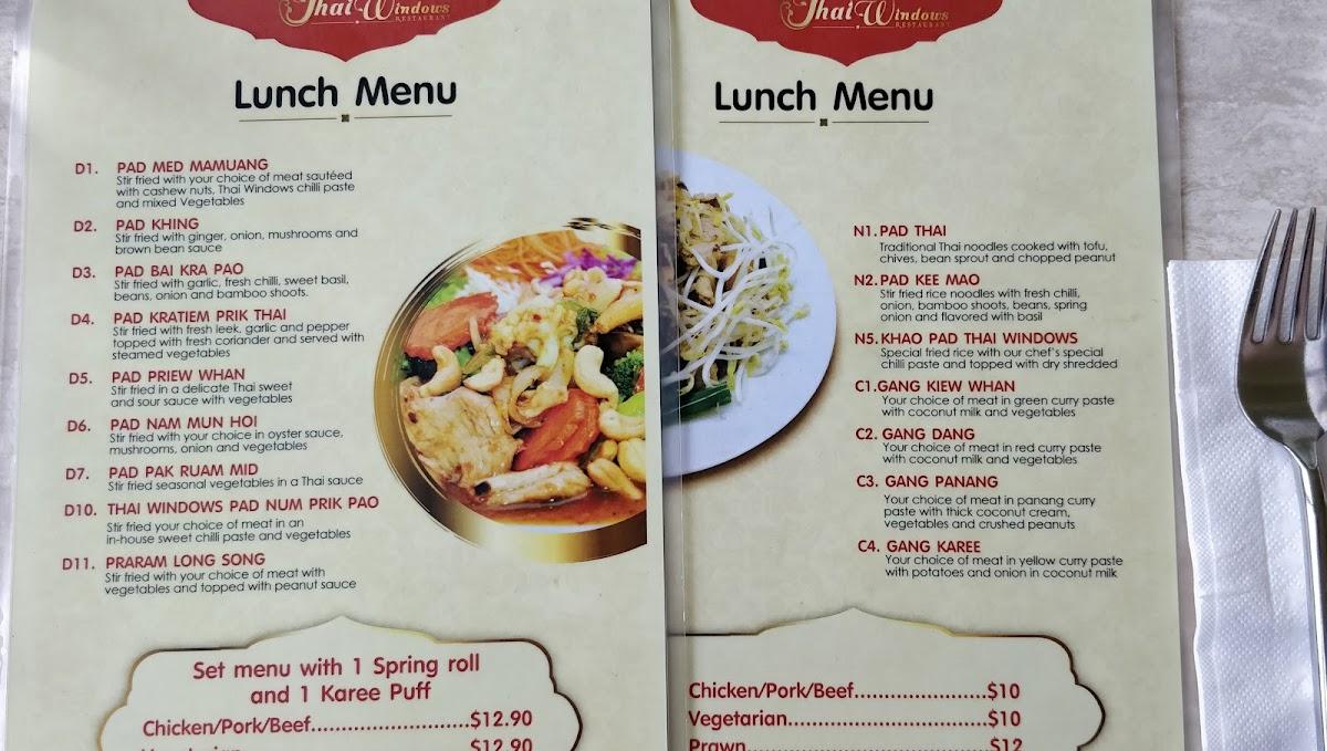 Menu at Thai Windows Restaurant and Takeaways, Auckland