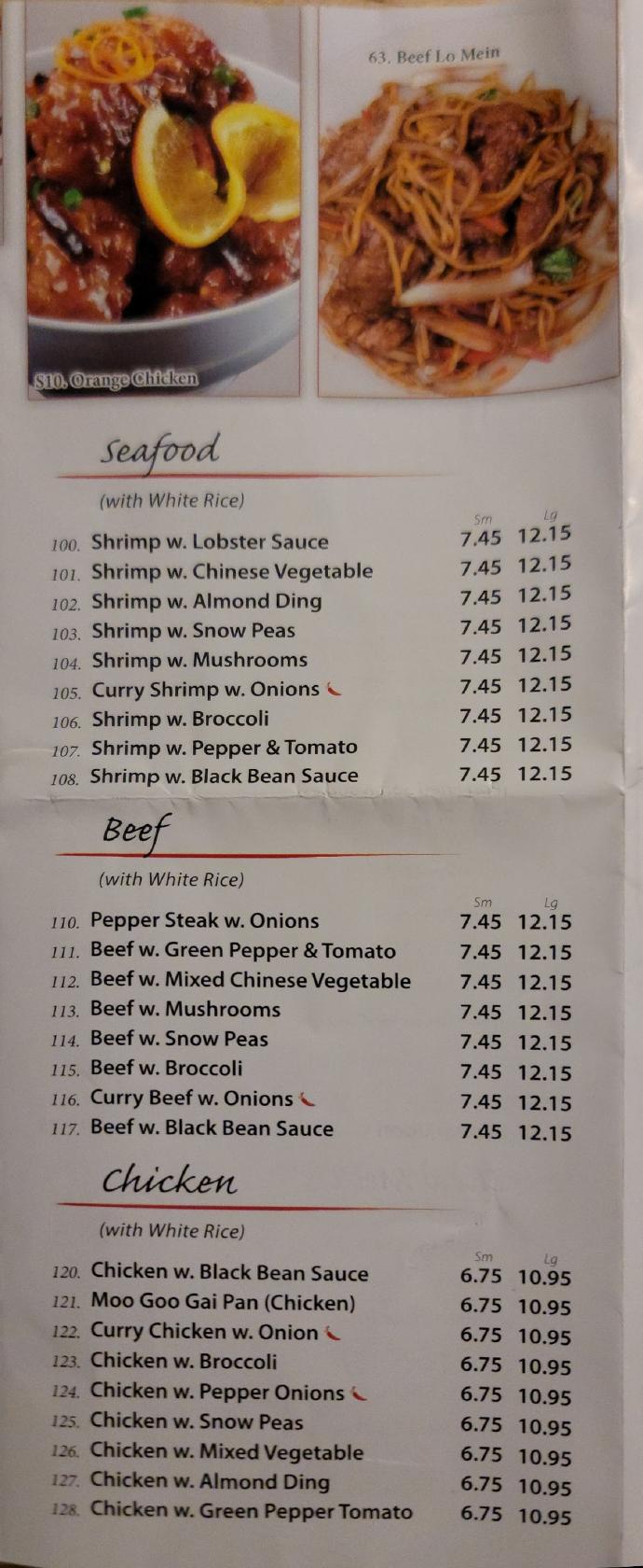 Menu at Beijing Chinese Restaurant, Portage