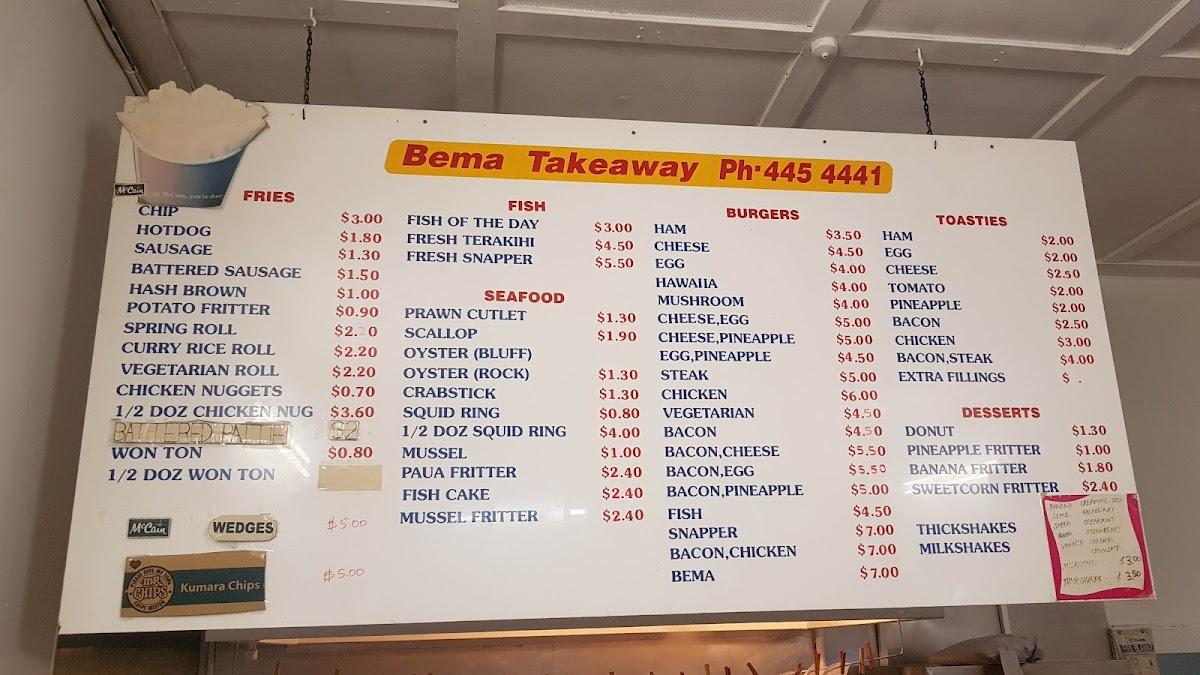 Menu at Bema Takeaway & Cafe, Auckland