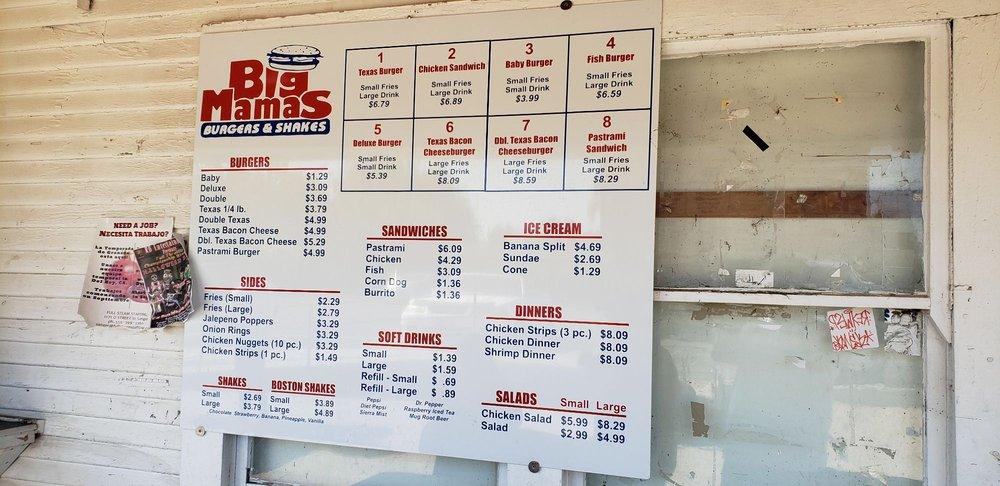 Menu at Big Mamas restaurant, Sanger, Jensen Ave