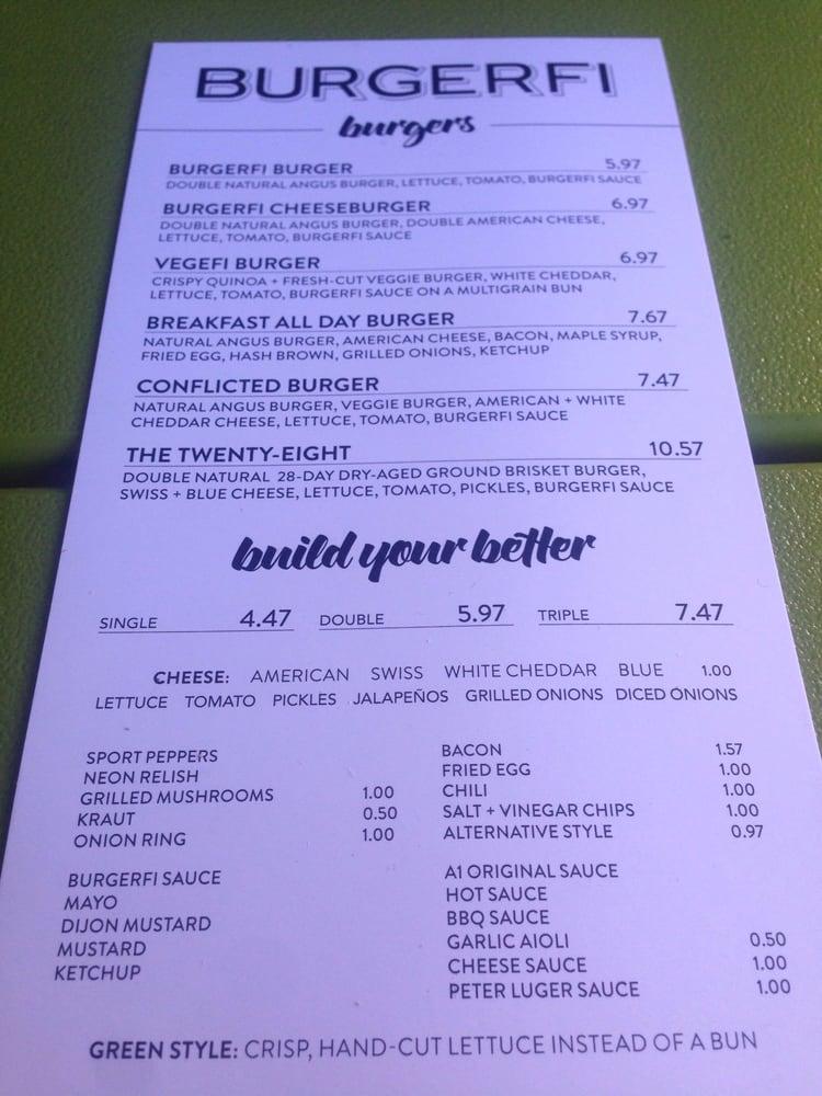 Menu at BurgerFi restaurant, Myrtle Beach, 106 Sayebrook Pkwy