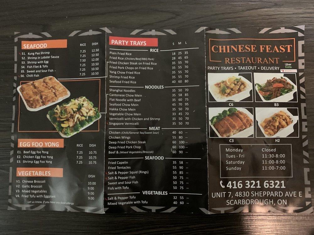 Menu at Chinese Feast Restaurant, Toronto