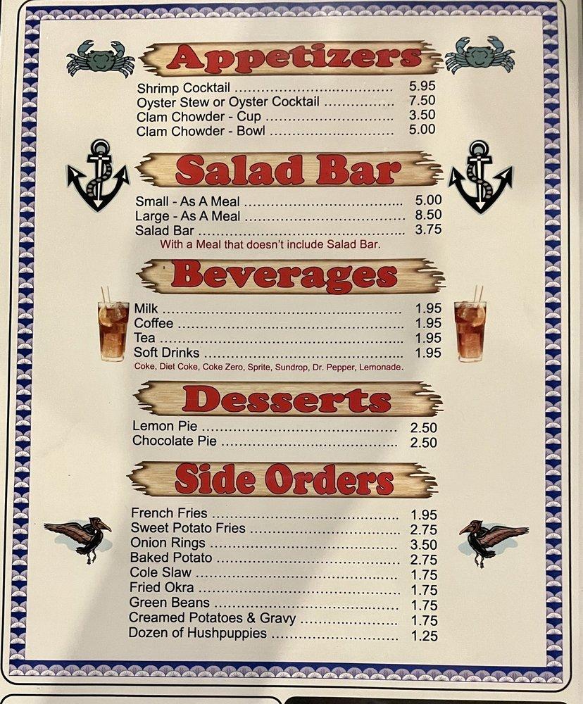 Menu at Dale's Seafood restaurant, Tabor City