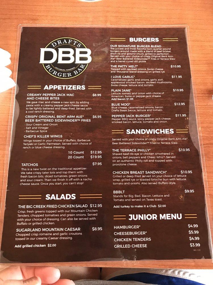 Menu at Drafts Burger Bar, Gatlinburg