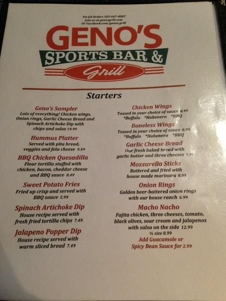 Menu at Geno's Grill pub & bar, Gresham
