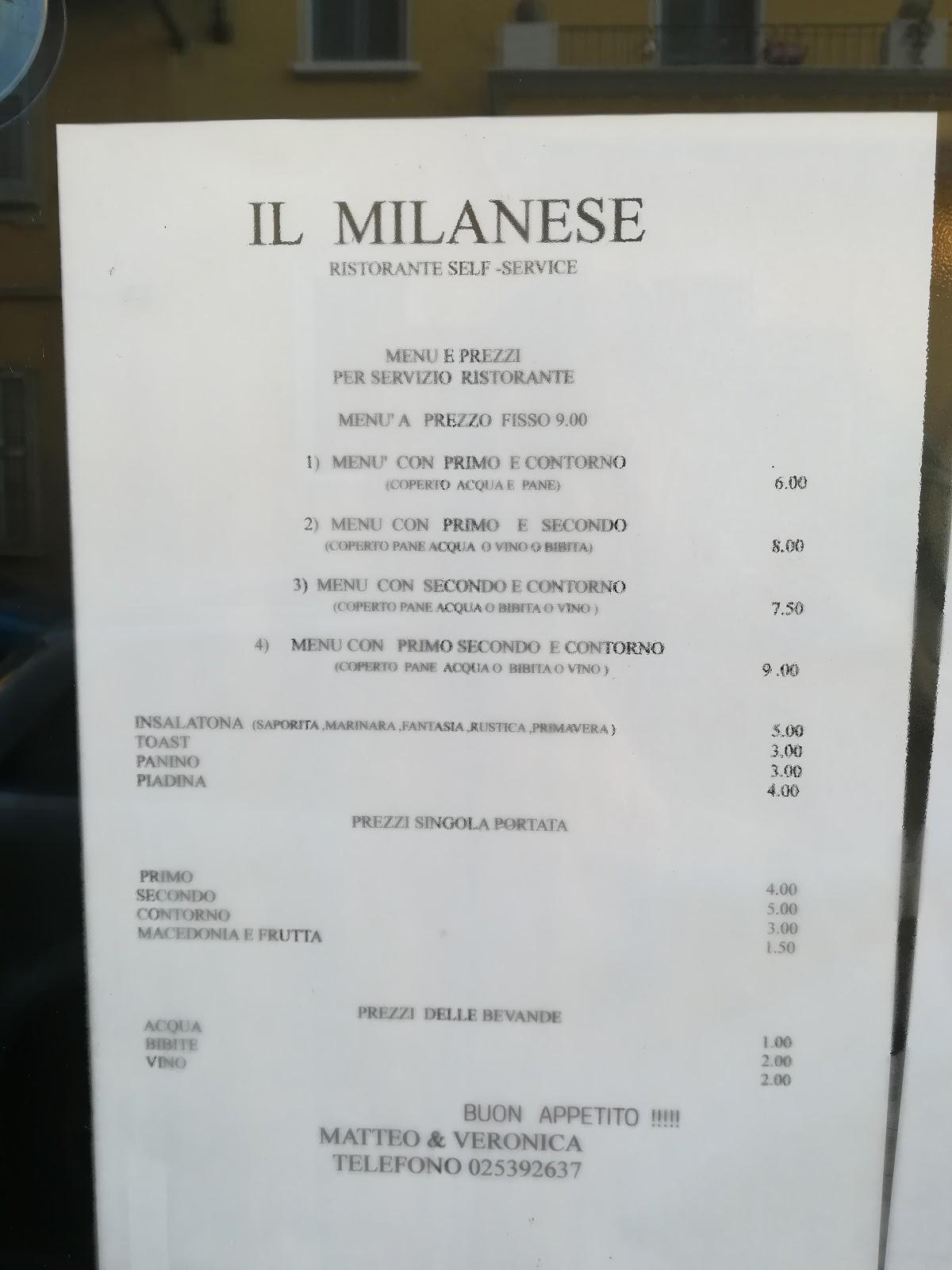 Menu da Il Milanese ristorante, Milano