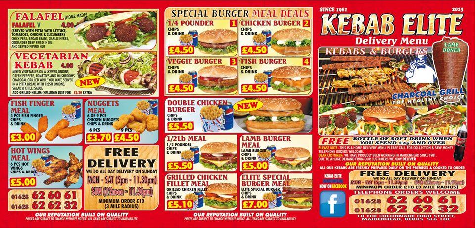 Menu at Kebab Elite fast food, Maidenhead