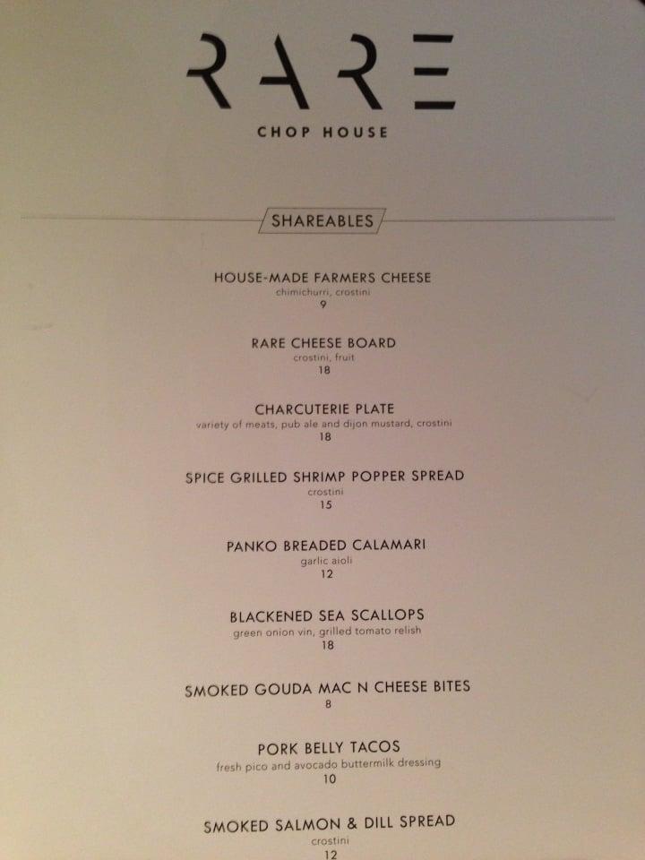 Menu at RARE Chop House pub & bar, Mount Vernon