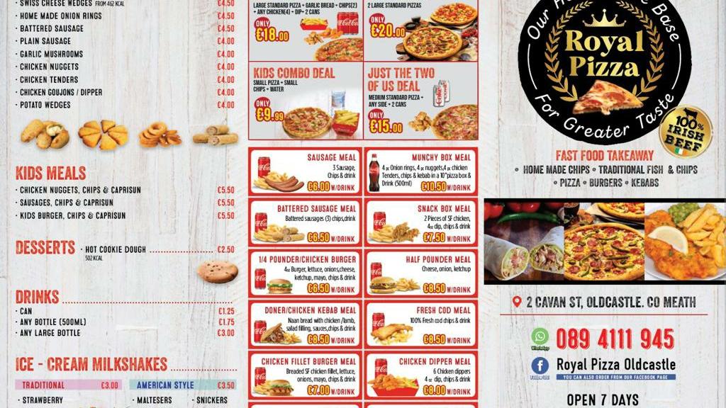 Menu at Royal Pizza Oldcastle restaurant, Oldcastle
