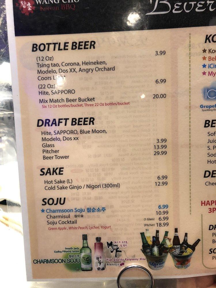 Menu at Wang Cho Korean BBQ, Riverside