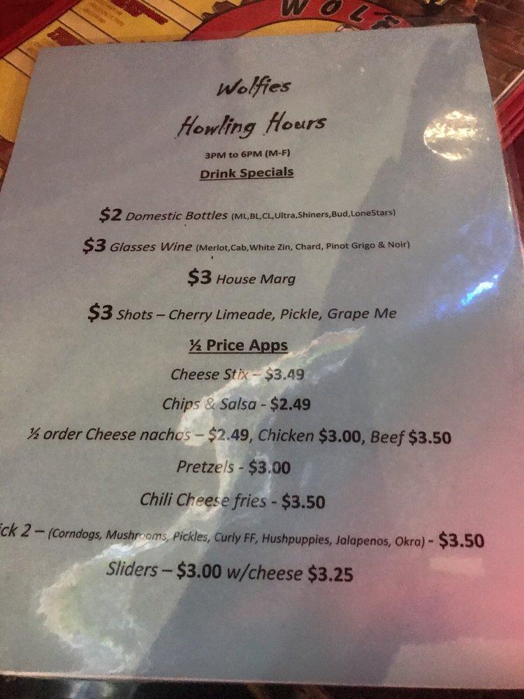 Menu at Wolfies pub & bar, Cypress, Barker Cypress Rd