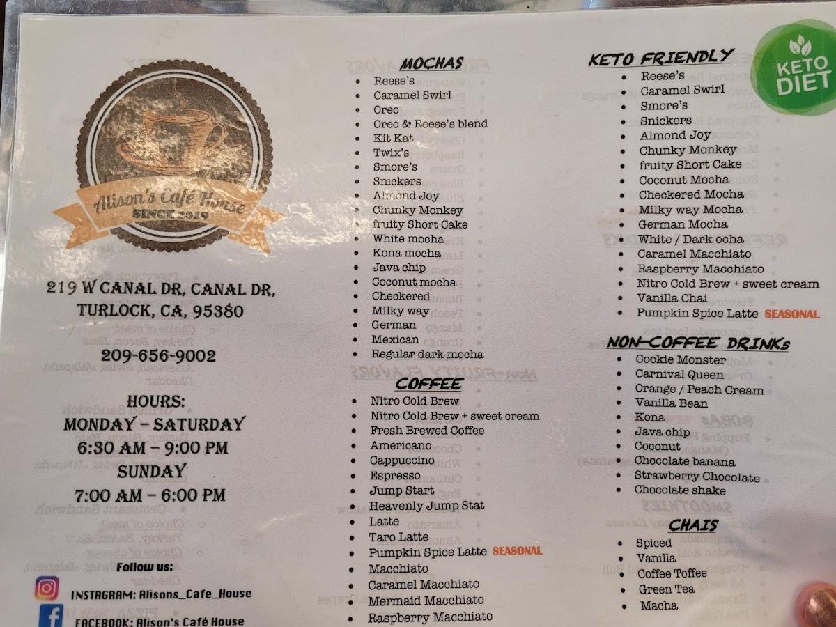 Menu at Alison's Cafe House, Turlock