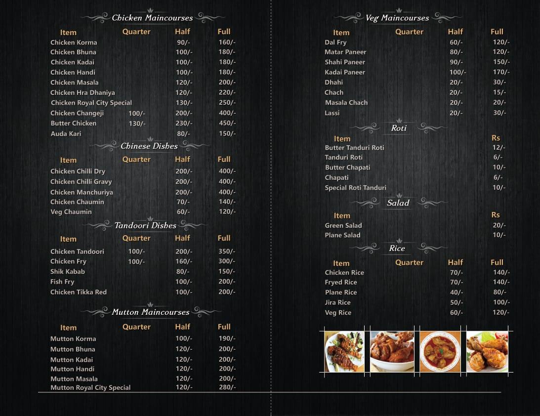 Menu at Hotel Royal city, Laxmangarh
