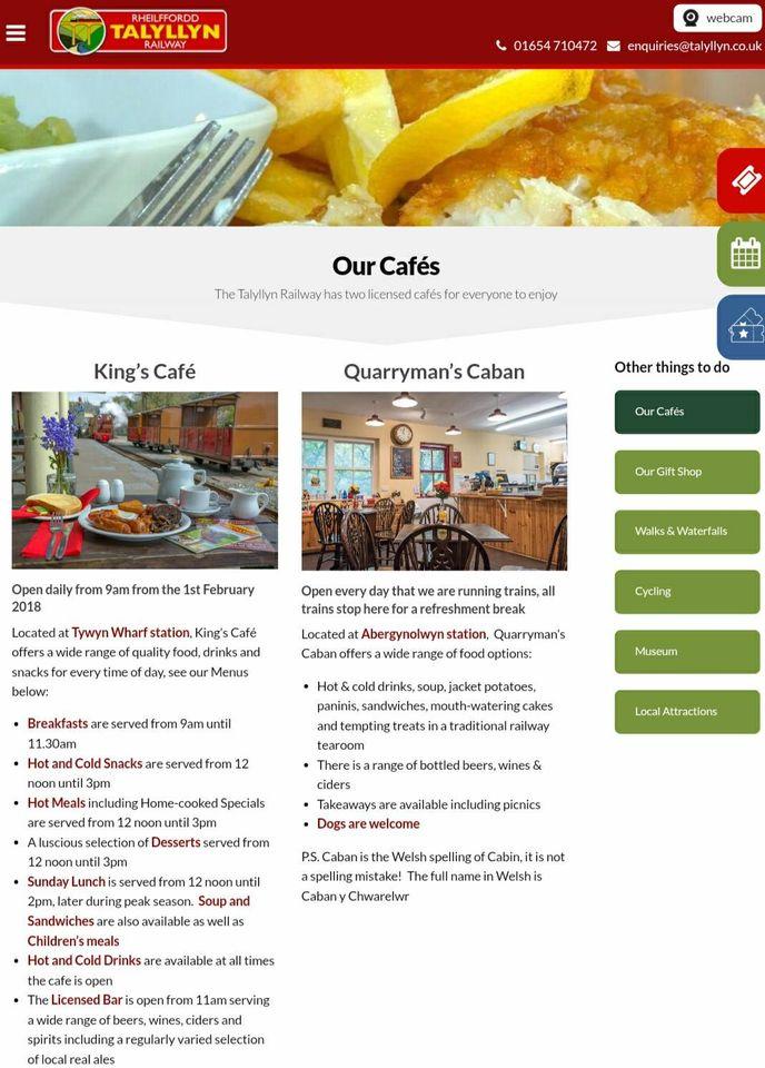 Menu at Talyllyn Railway - Tywyn Wharf Railway Station cafe, Tywyn