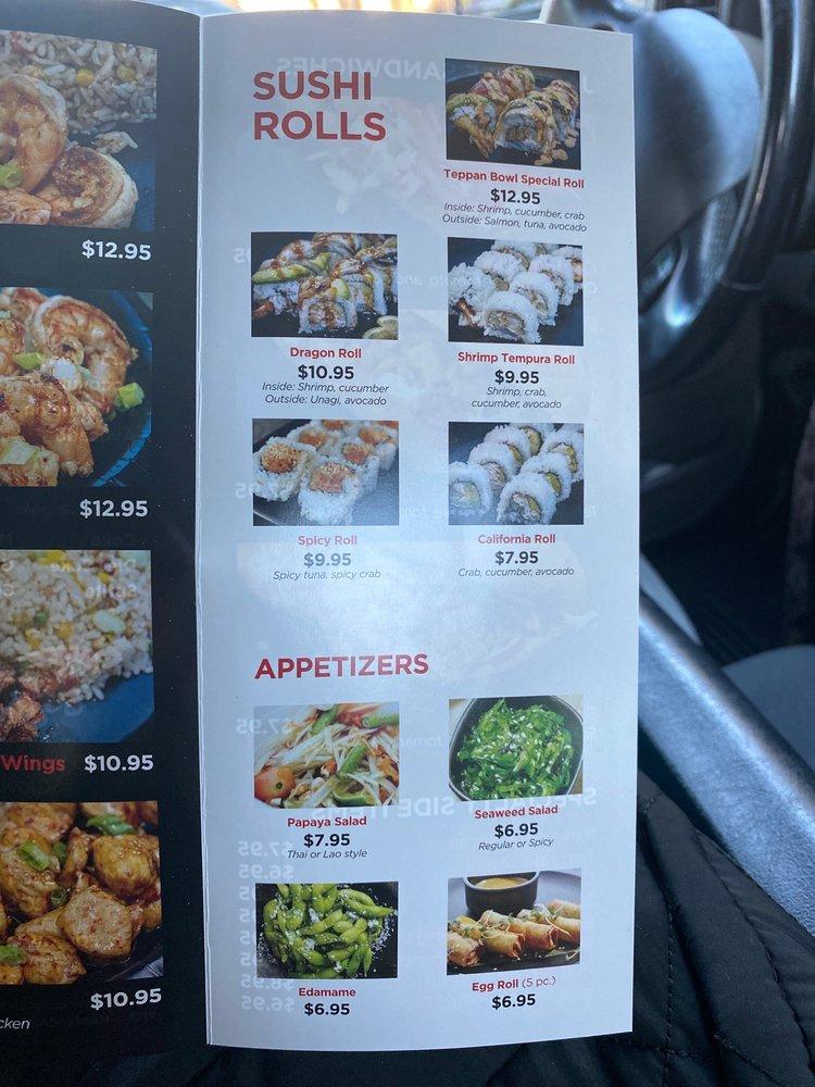 Menu at Teppan Bowl restaurant, Clovis