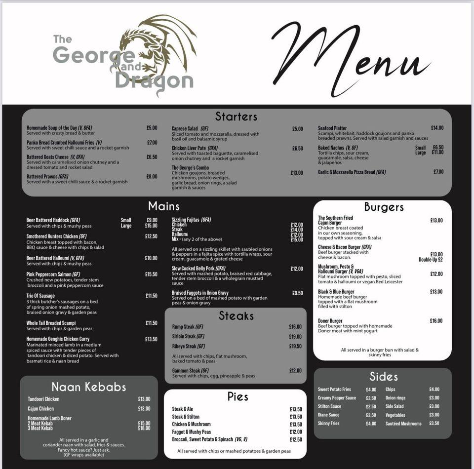 Menu at The George & Dragon pub & bar, Coalville