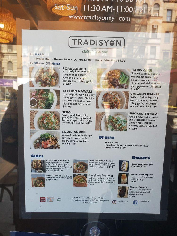 Menu at Tradisyon restaurant, West New York, 790 9th Ave