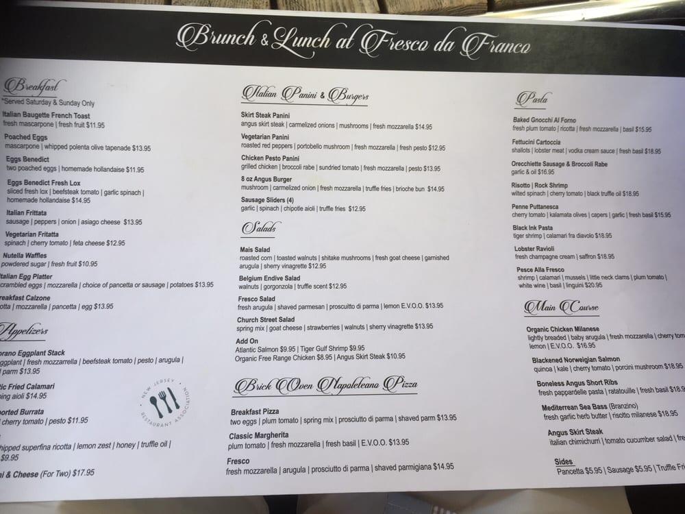 Menu at Fresco da Franco pizzeria, Montclair