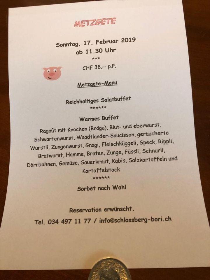 Menu at Gasthof Schlossberg, Bowil