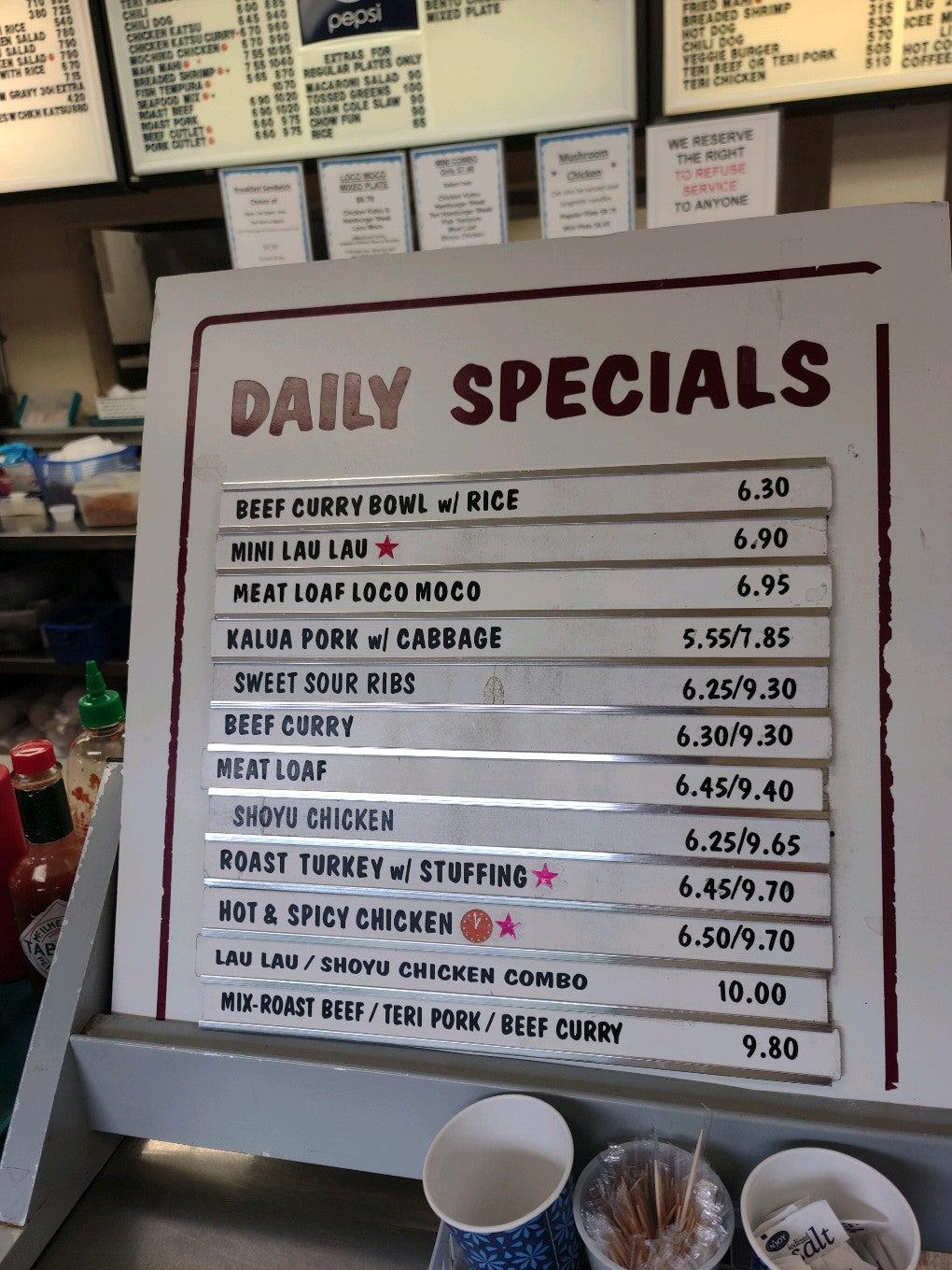 Menu at Grace's Inn fast food, Honolulu, S Beretania St. # 101