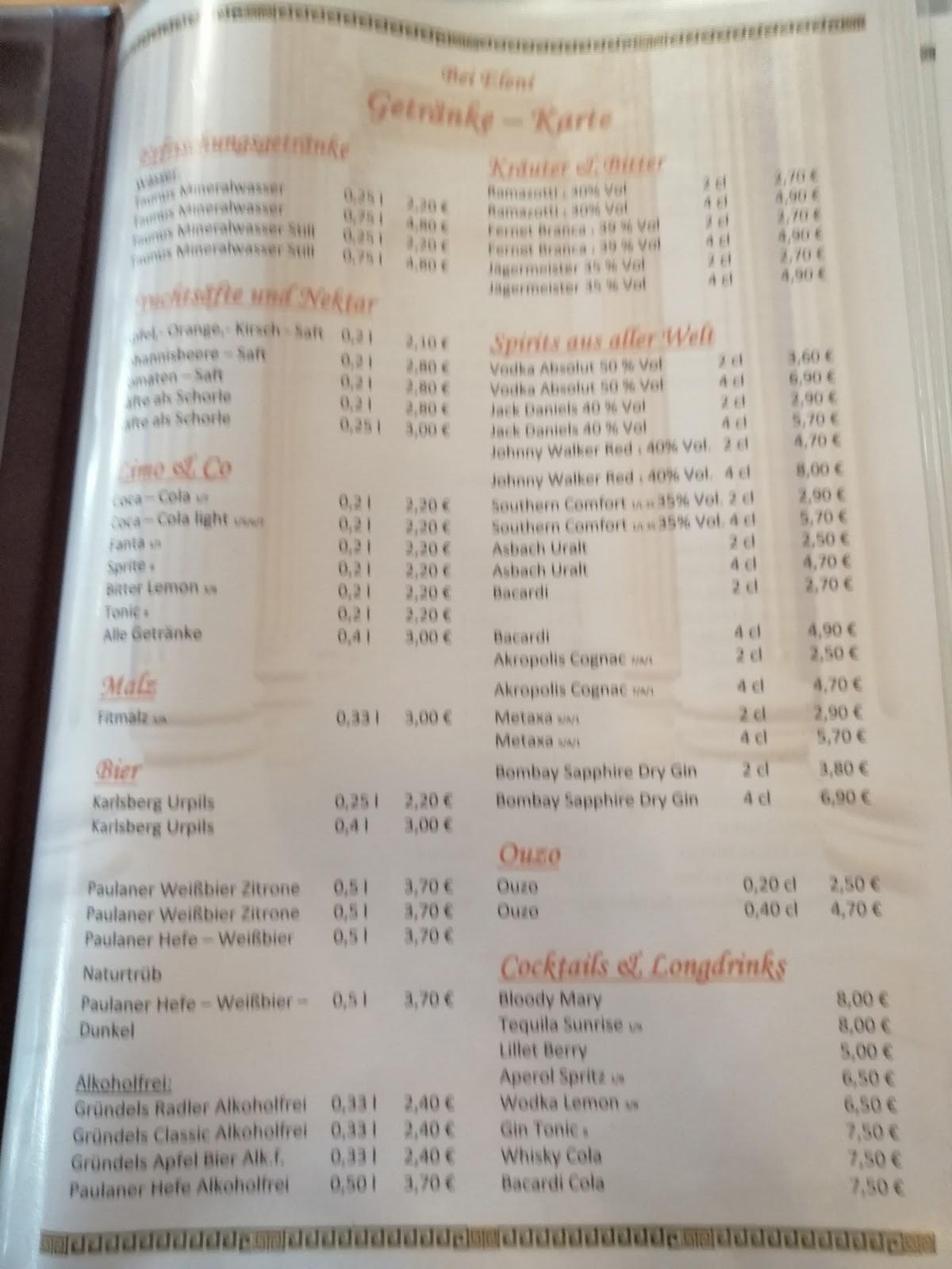 Speisekarte von Griechisches Restaurant bei Leni, Quierschied