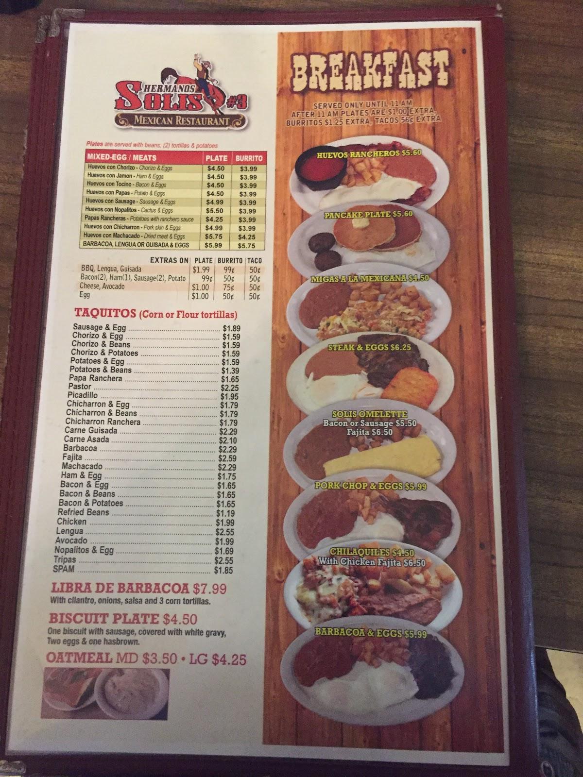 Menu at Hermanos Solis restaurant, Corpus Christi, 5409 Leopard St
