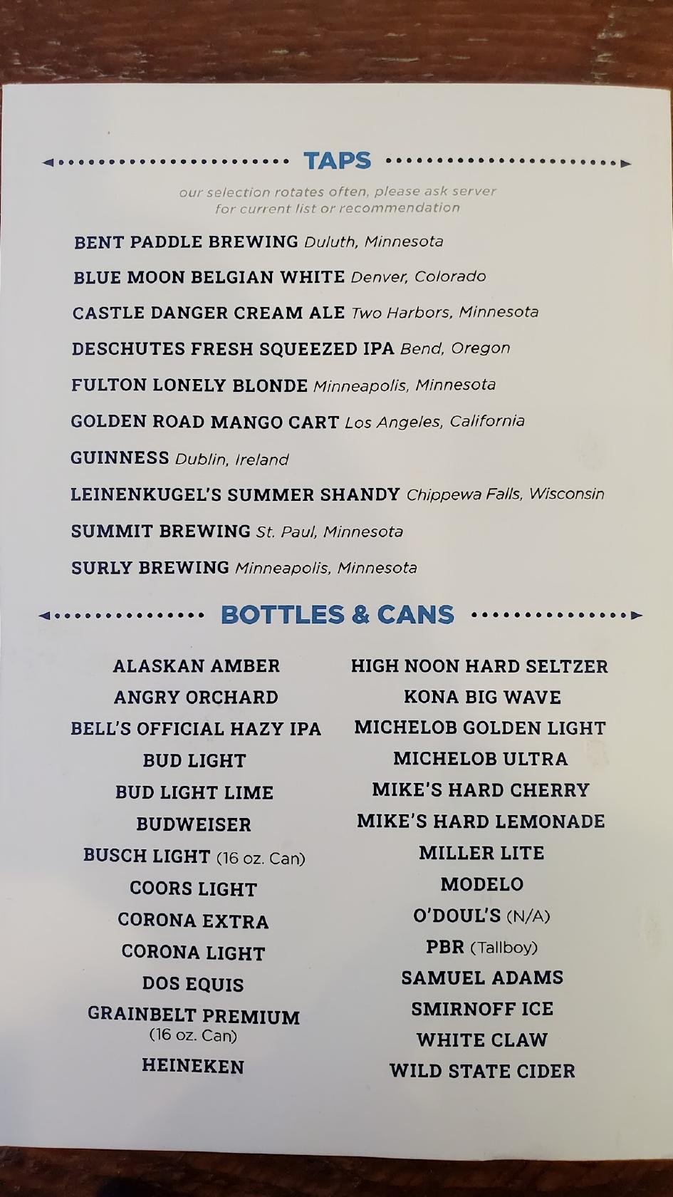 Menu at Lure Lakebar, Alexandria