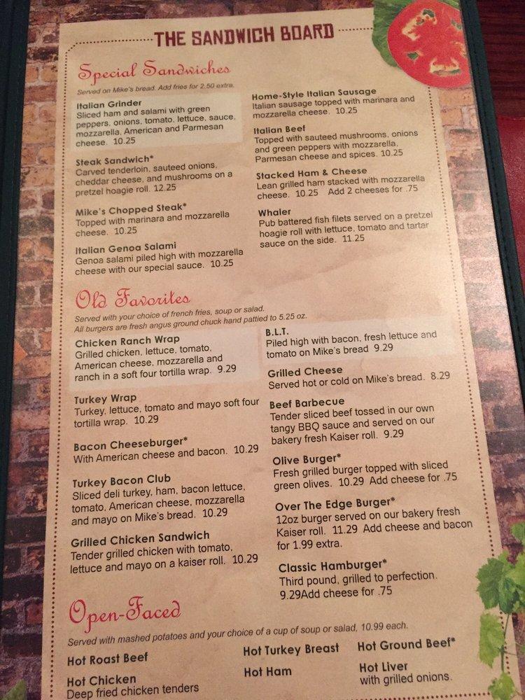 Menu at Mike's Restaurant, Ironwood
