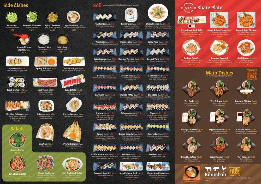 Menu at Moim Japanese Kitchen restaurant, Kirrawee