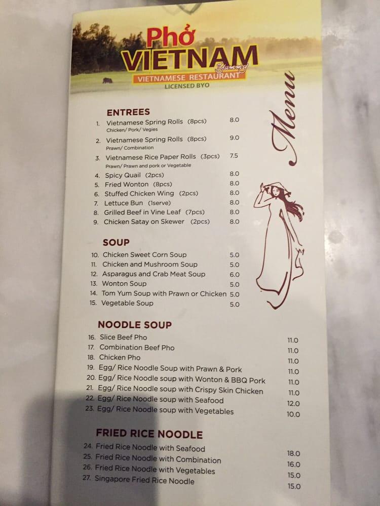 Menu at Pho Vietnam Yummy restaurant, South Melbourne, 1 Bank St