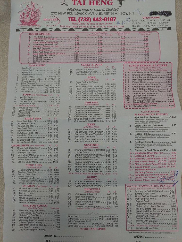 Menu at Tai Heng Restaurant, Perth Amboy