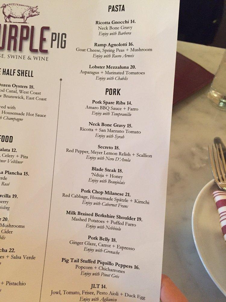Menu at The Purple Pig Restaurant, Chicago, 444 Michigan Ave