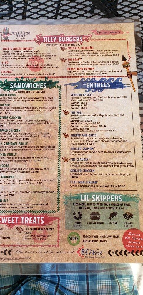 Menu at Tilly’s Tiki Bar and Grill, Gumlog