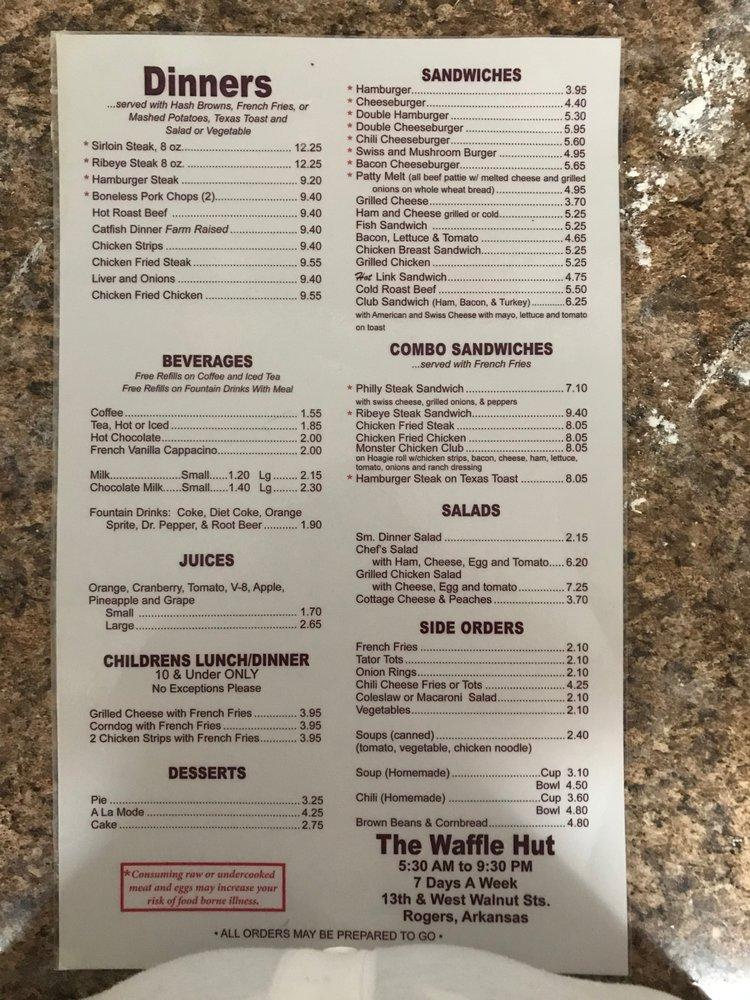 Menu at Waffle Hut restaurant, Rogers