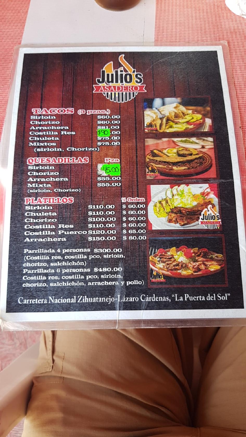 Carta del restaurante Asadero Julio`s, Zihuatanejo, Cd Lázaro Cárdenas ...