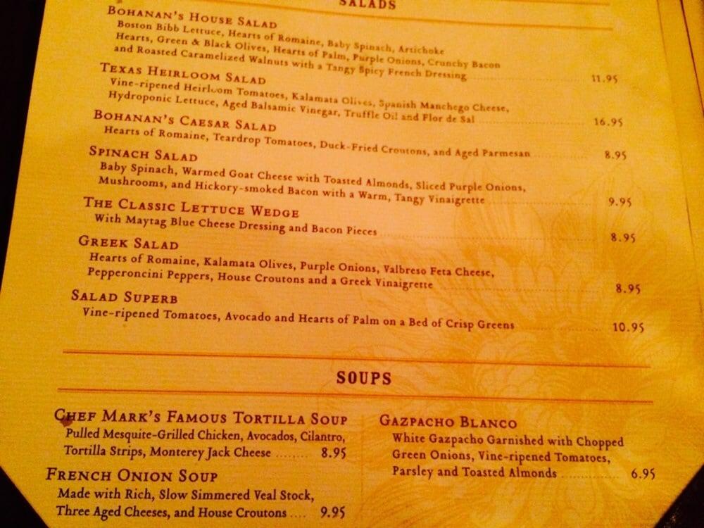 Menu at Bohanan's Prime Steaks and Seafood pub & bar, San Antonio